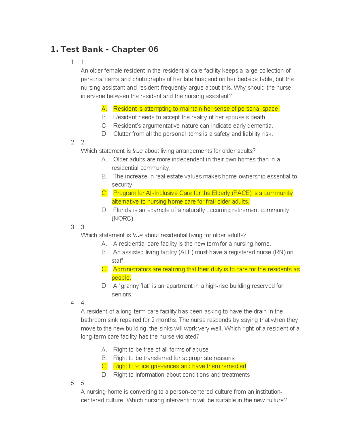 NUR 257 Unit 1 Chapter 6 Test Bank Questions and Answers - Studocu