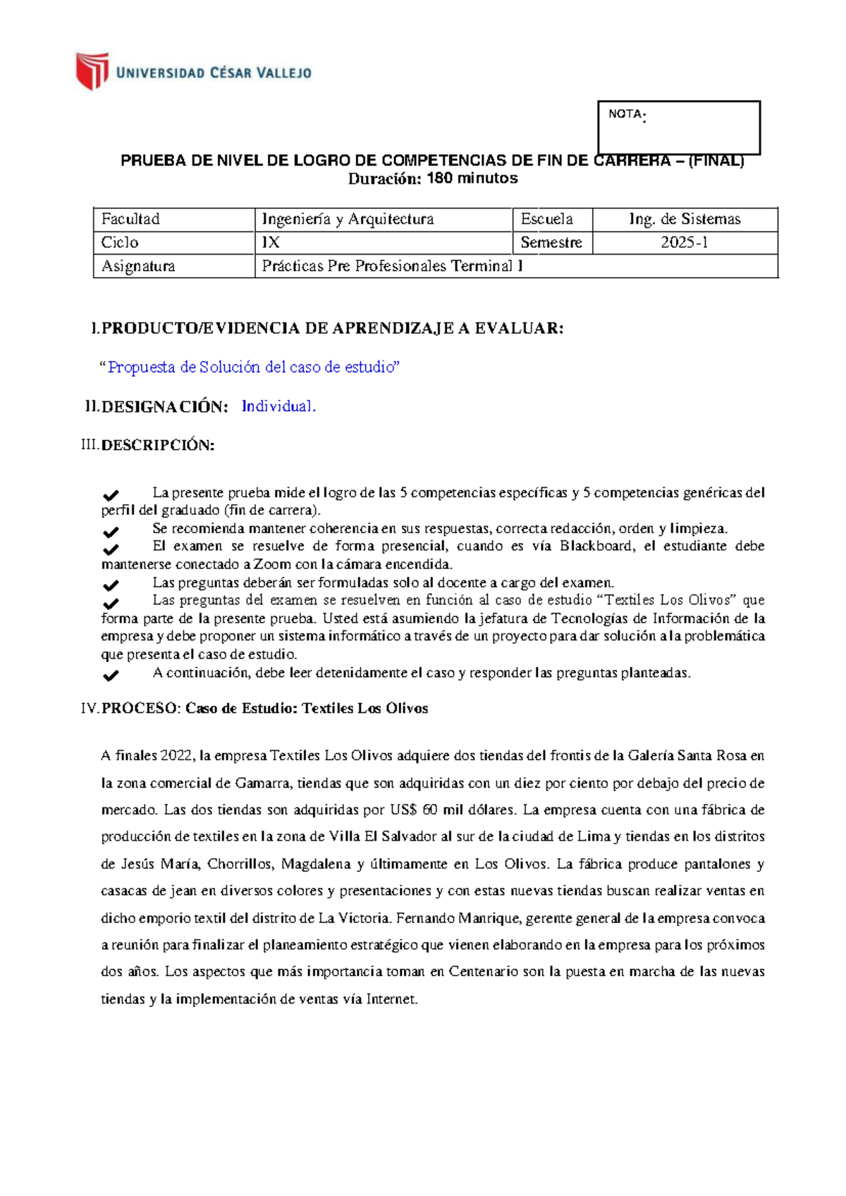 Examen Final PLC IV - Nivel 2025-1 - 9no Plan D - Studocu