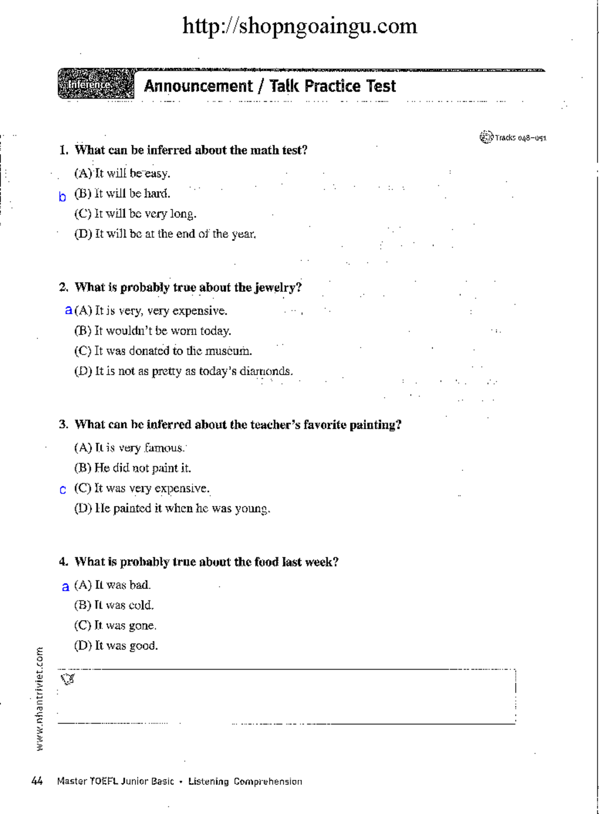 TOEFL Junior Chapter 3 Inference Practice Test - Studocu