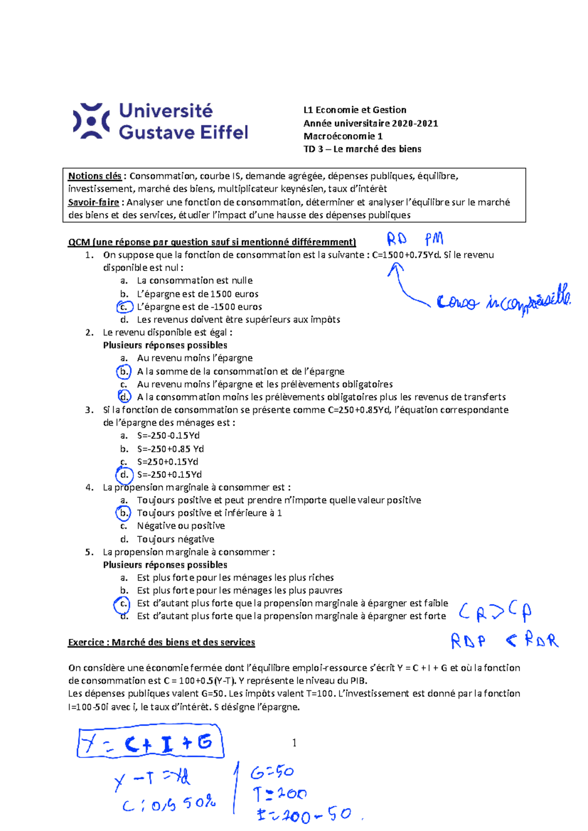 Td3 210406 115720 - semestre 2 - L1 Economie et Gestion Année universitaire 2020- Macroéconomie ...