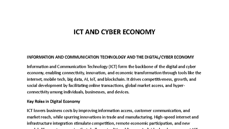 ICT and Cyber Economy: Impacts on Global Trade and Sovereignty - Studocu