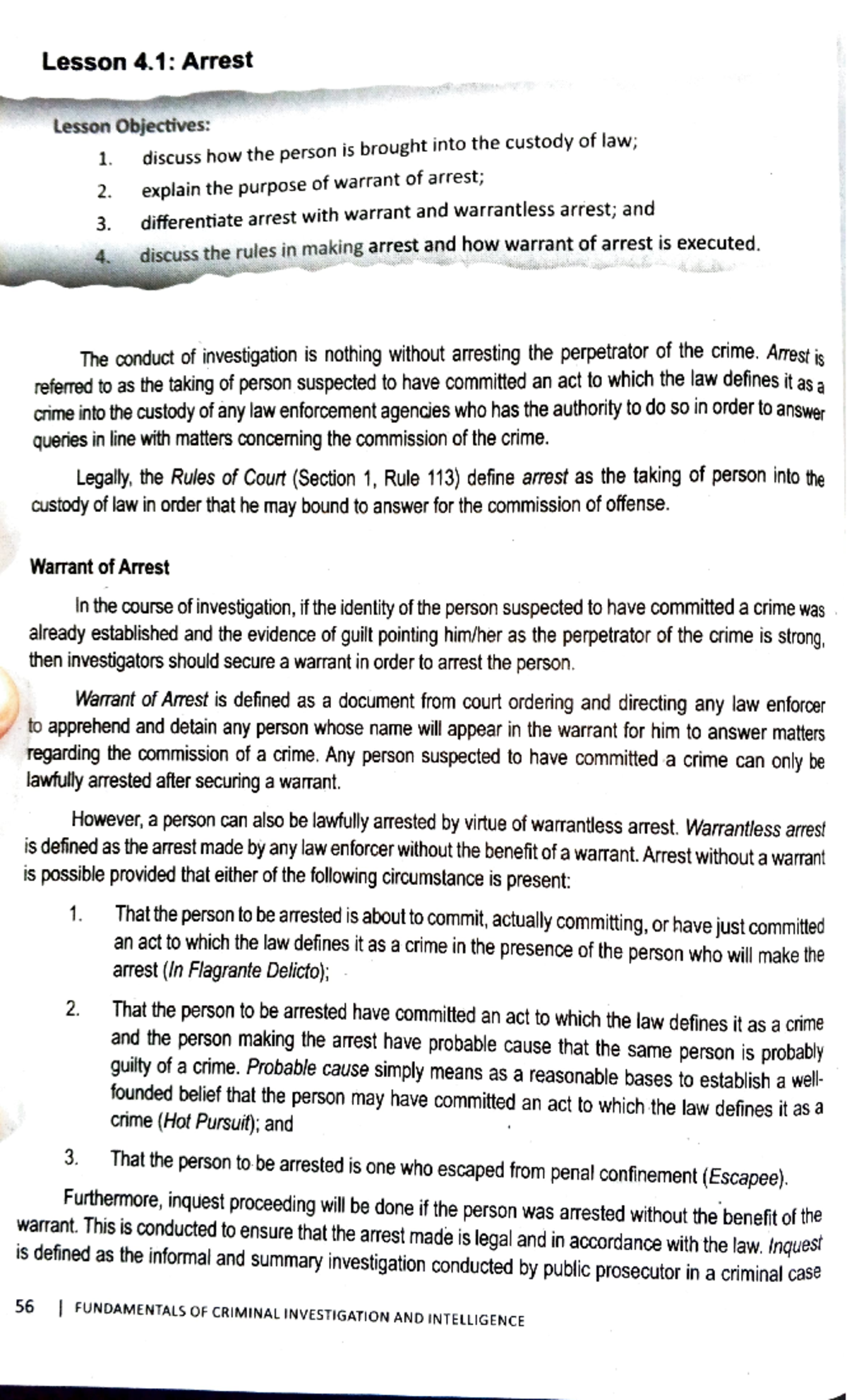 Arrest and Warrant Procedures: Lesson 4 Study Notes in CRIM101 - Studocu