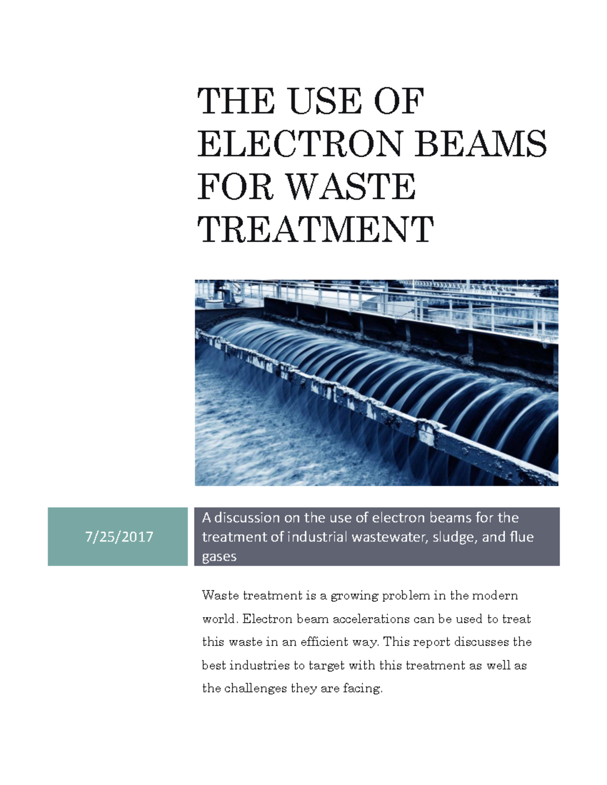 THE USE OF Electron Beams FOR Waste Treatment - report 1 - ACCA - Studocu