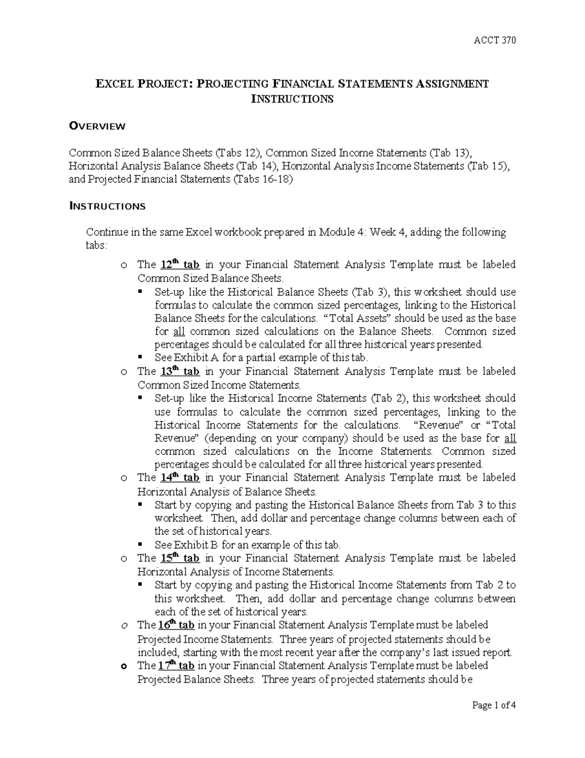 Excel Project: Financial Statement Projections Assignment Instructions - Studocu
