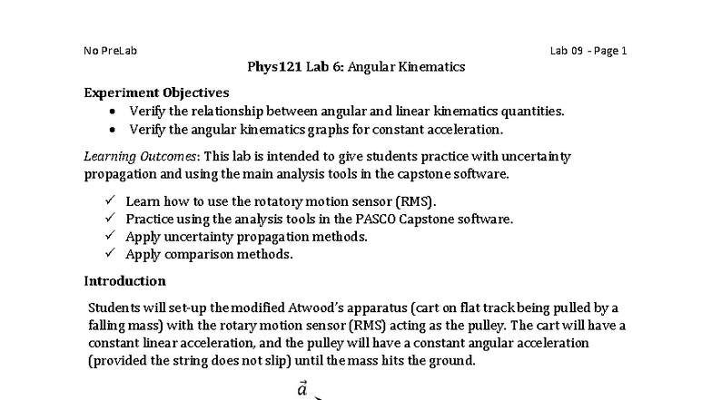 PHYS121 Lab 06: Angular Kinematics Experiment and Analysis - Studocu