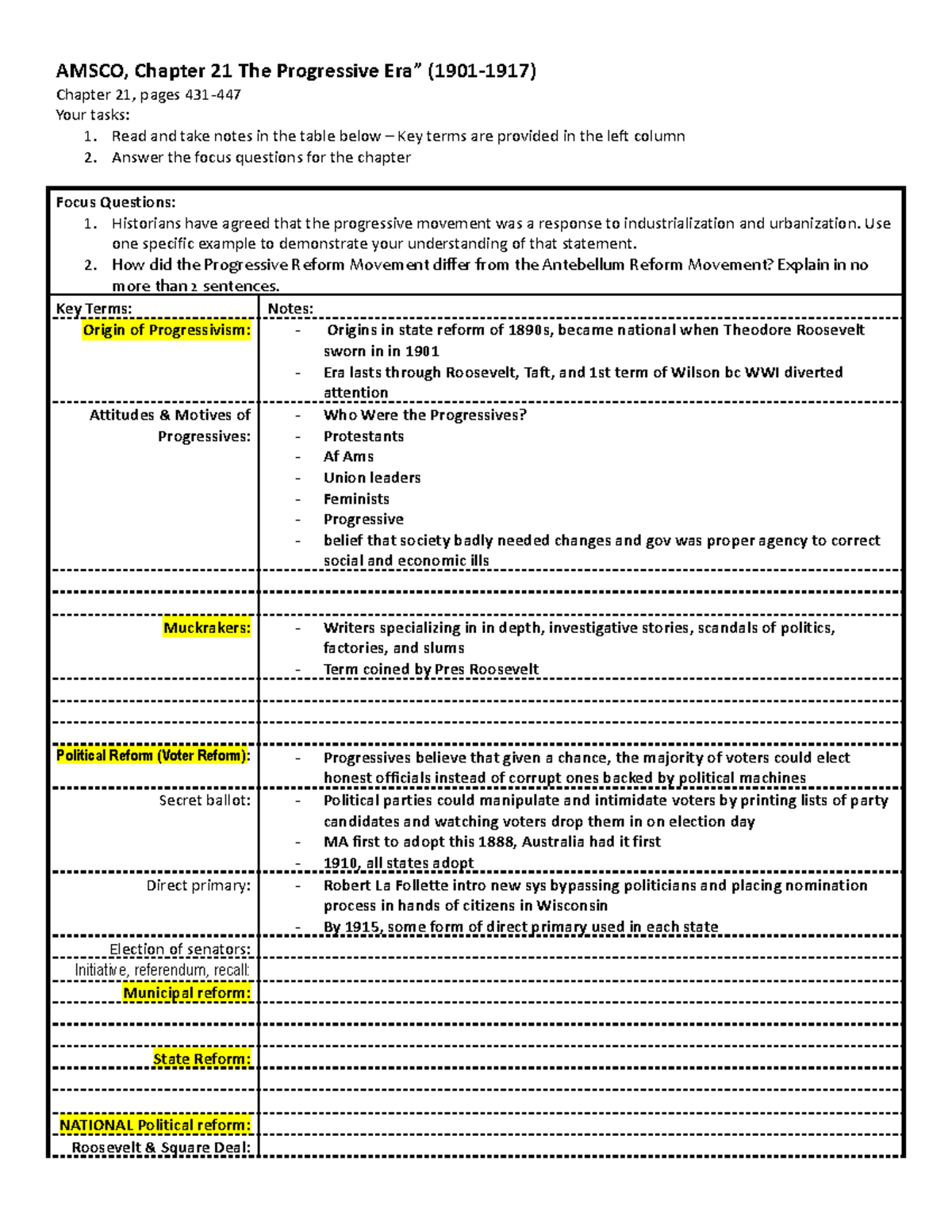 Jason Babad - Amsco, ch 21 - AMSCO, Chapter 21 The Progressive Era ...