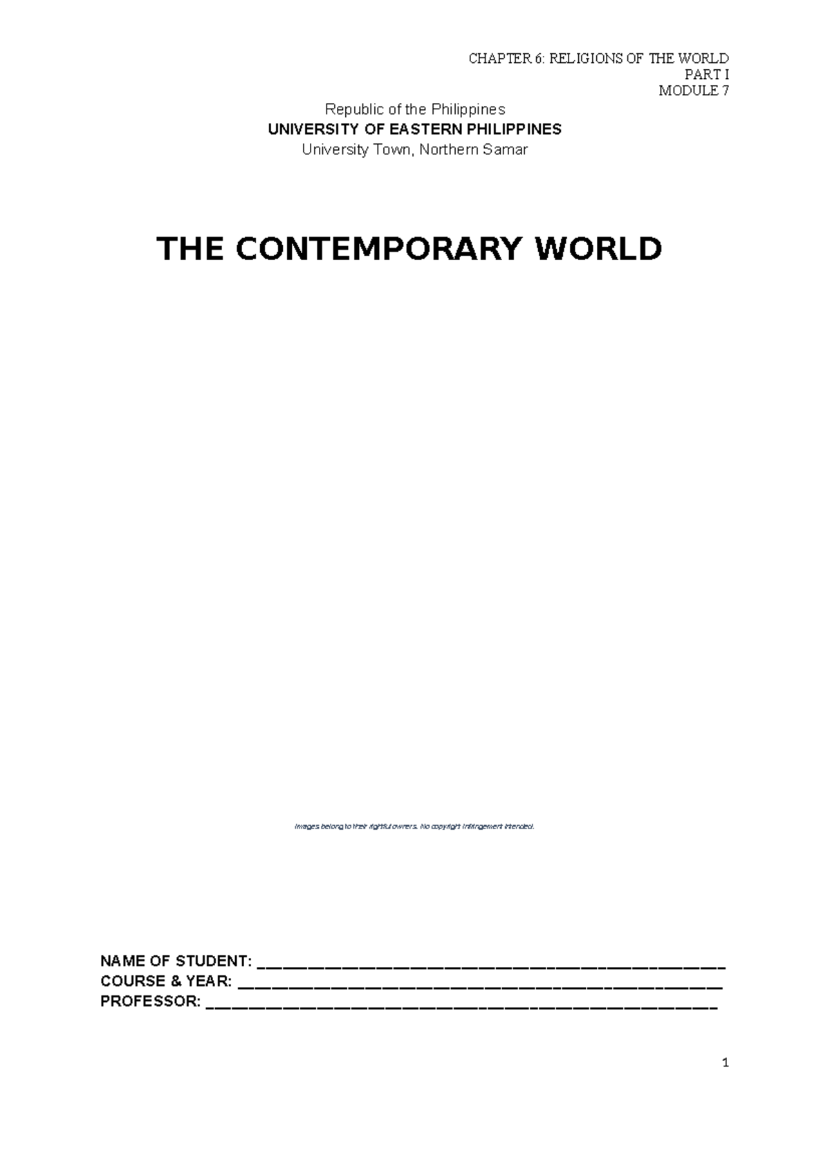 CHAPTER 6: RELIGIONS OF THE WORLD PART I - MODULE 7 Overview and ...