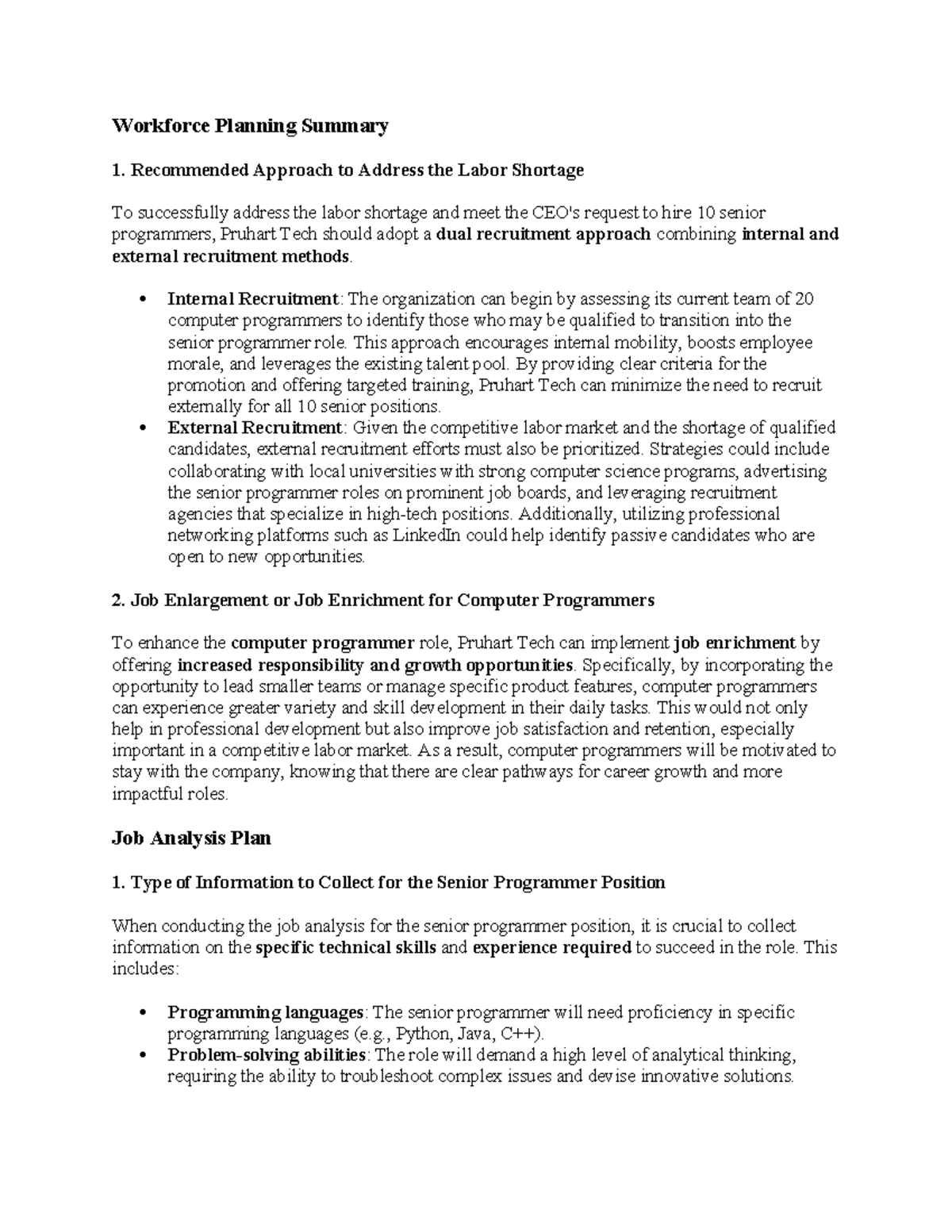 Workforce Planning Summary - Workforce Planning Summary Recommended ...