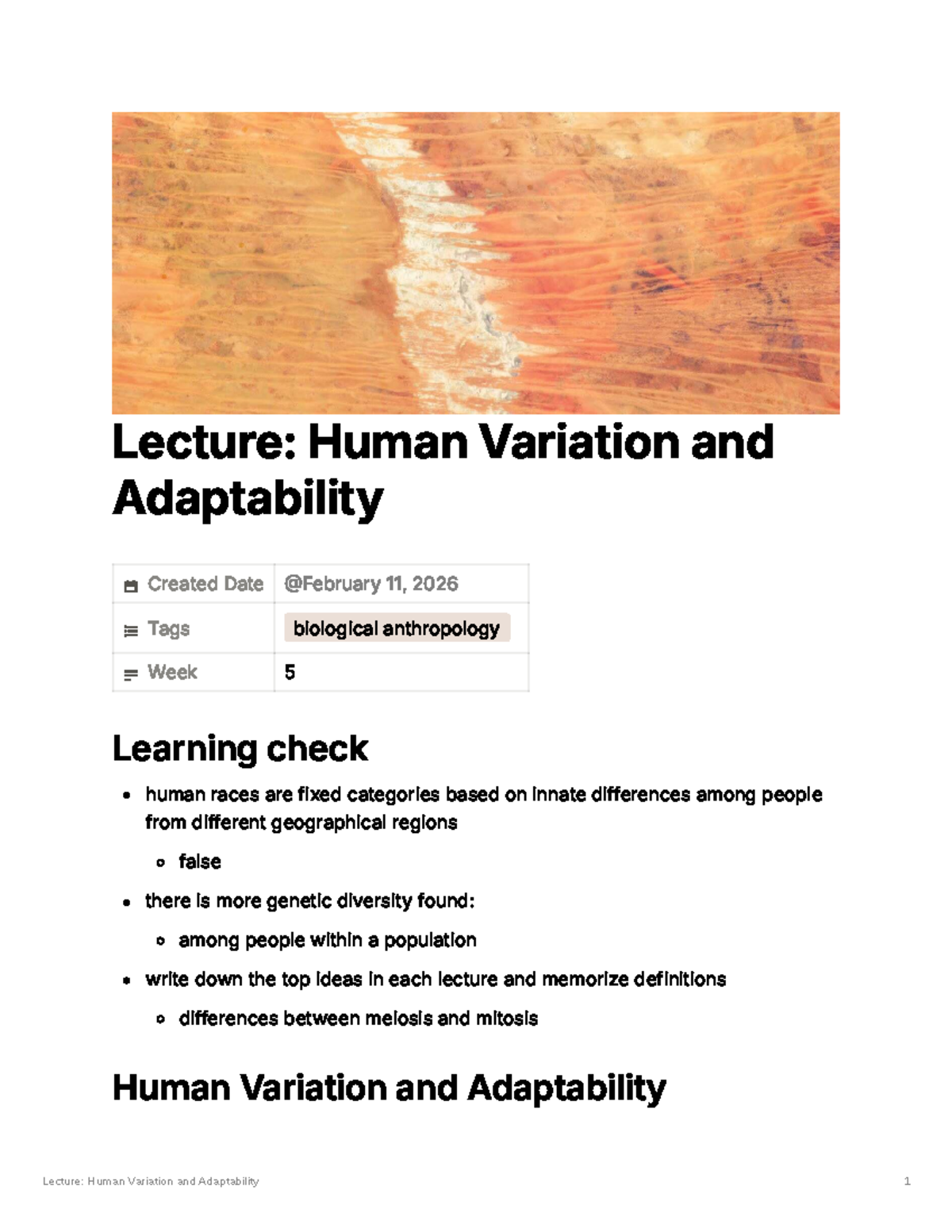 Lecture: Human Variation and Adaptability (Week 5) Notes - Studocu