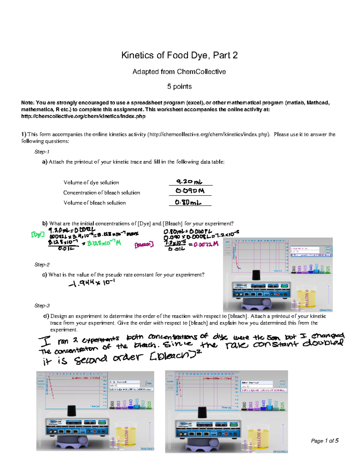 Kinetics Activity-2 - Kinetics of Food Dye, Part 2 Adapted from ...