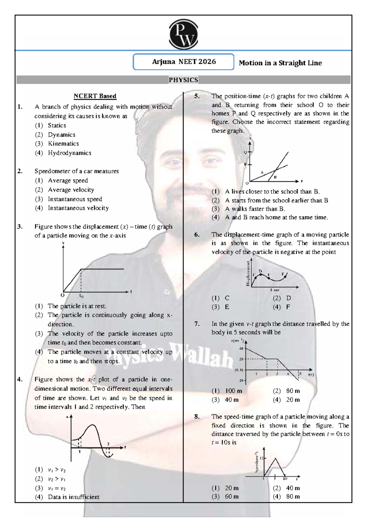 Arjuna NEET 2026 Motion in a Straight Line: Practice Questions PDF ...