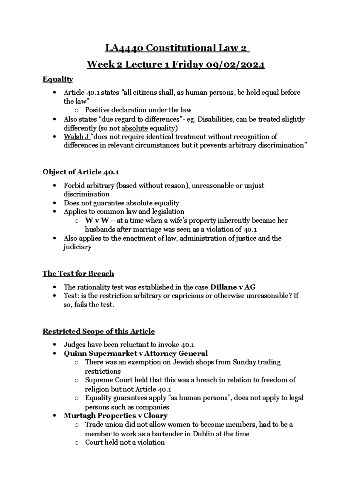 Constitutional Law- Equality Part 1 - LA4440 Constitutional Law 2 Week ...