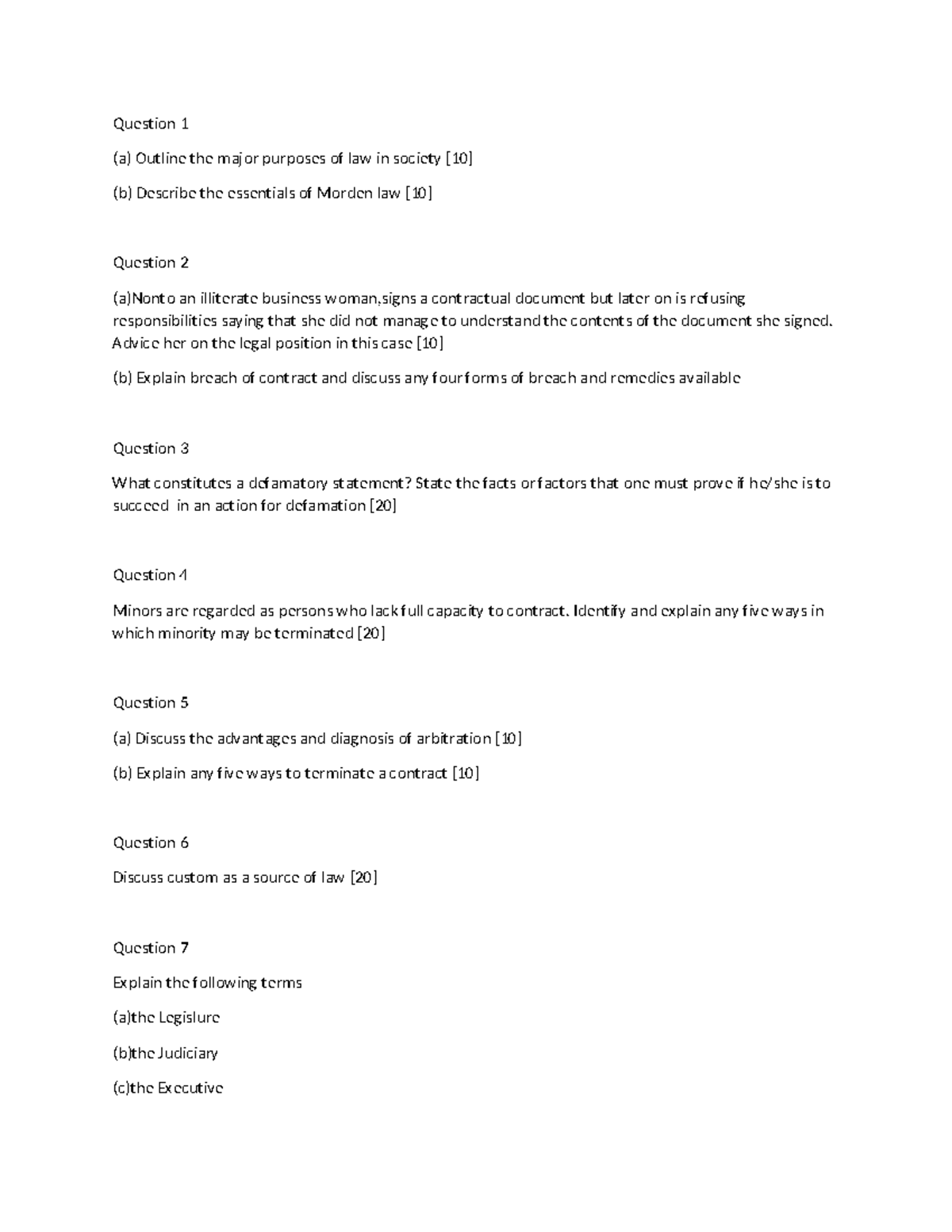 Business Law Questions: Major Legal Concepts and Case Analyses - Studocu