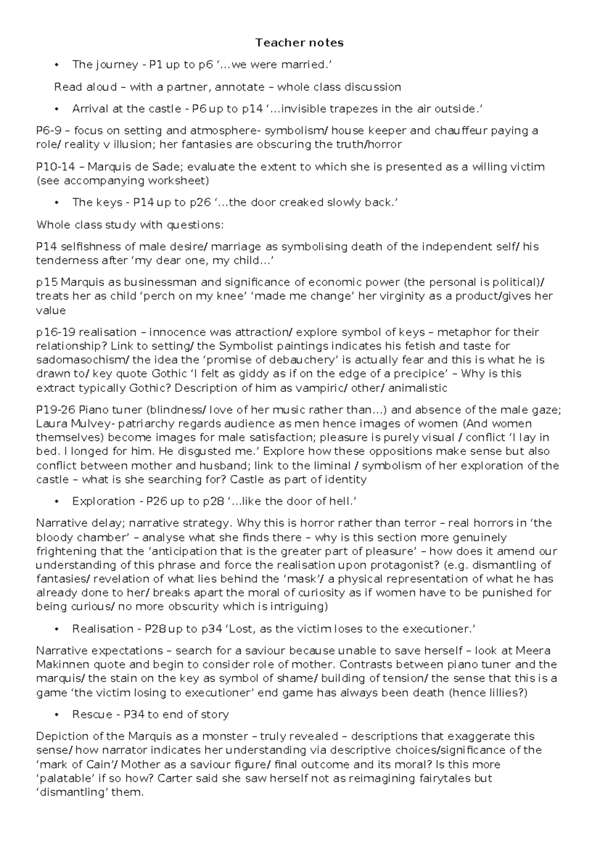 Teacher Notes: Analyzing Gothic Elements in 'The Castle' (P1-P34) - Studocu