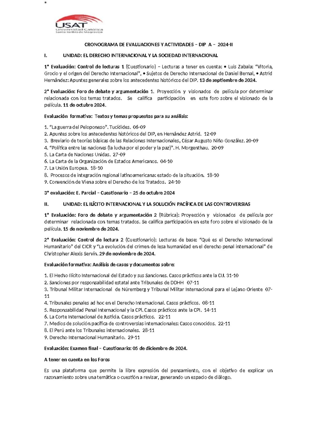 Cronograma de Evaluaciones y Actividades - DIP A - 2024-II - Studocu