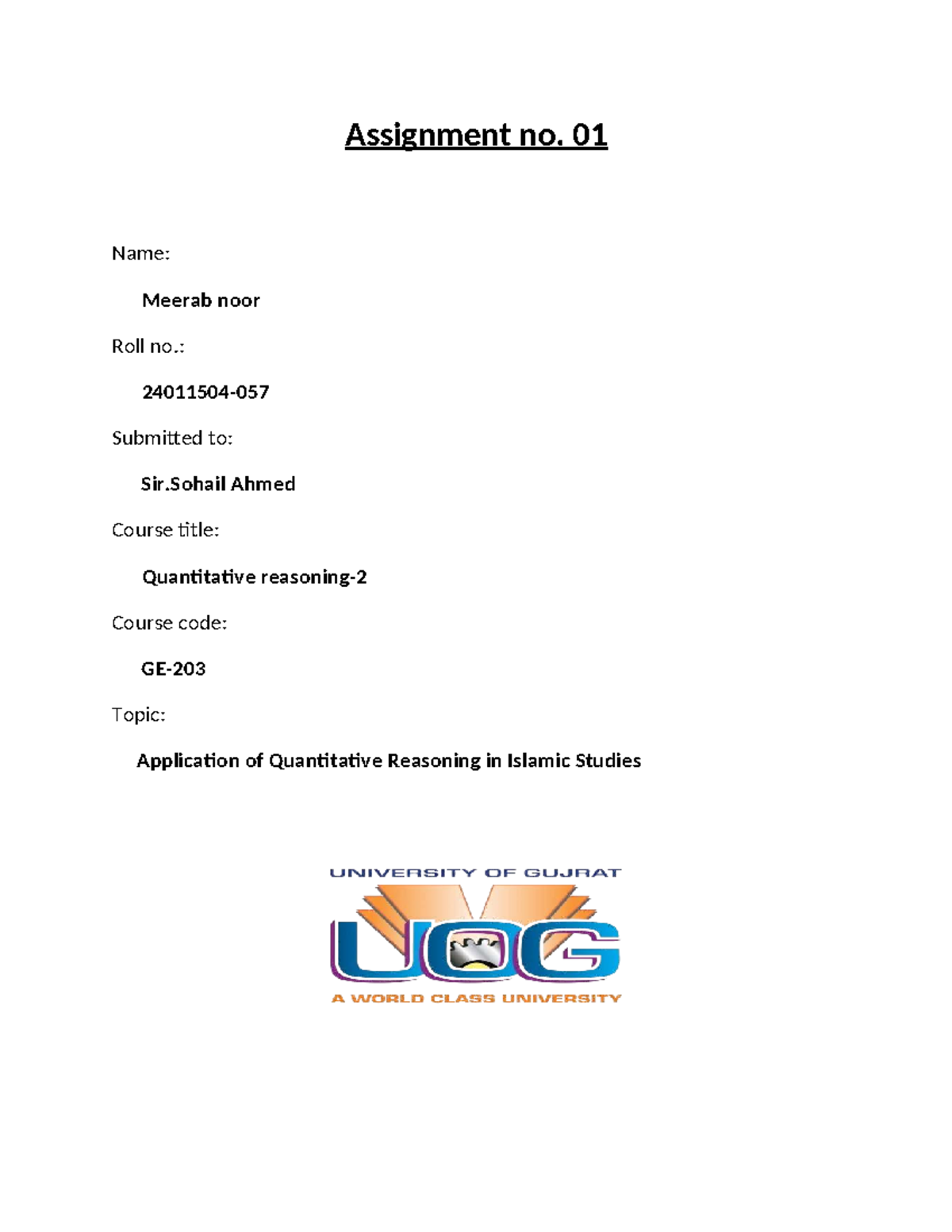 Quantitative Reasoning in Islamic Studies: Application & Analysis (QNT ...