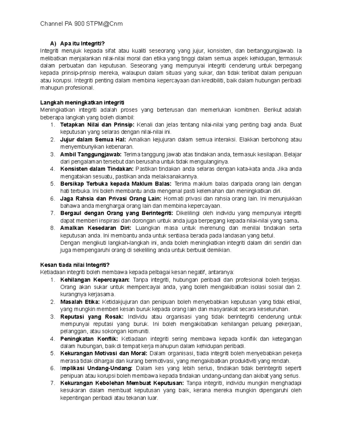 Integriti dan Akauntabiliti dalam Penyampaian Perkhidmatan Awam - Studocu