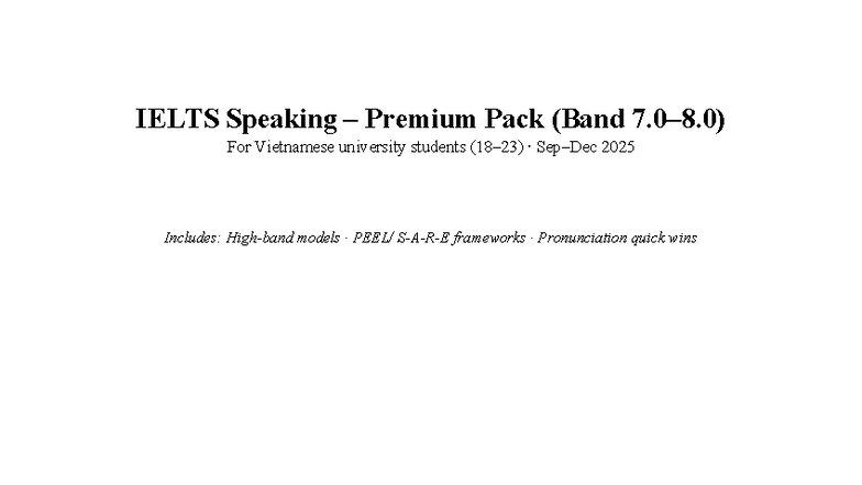 IELTS Speaking Premium Pack (Band 7-8) for University Students 2025 ...