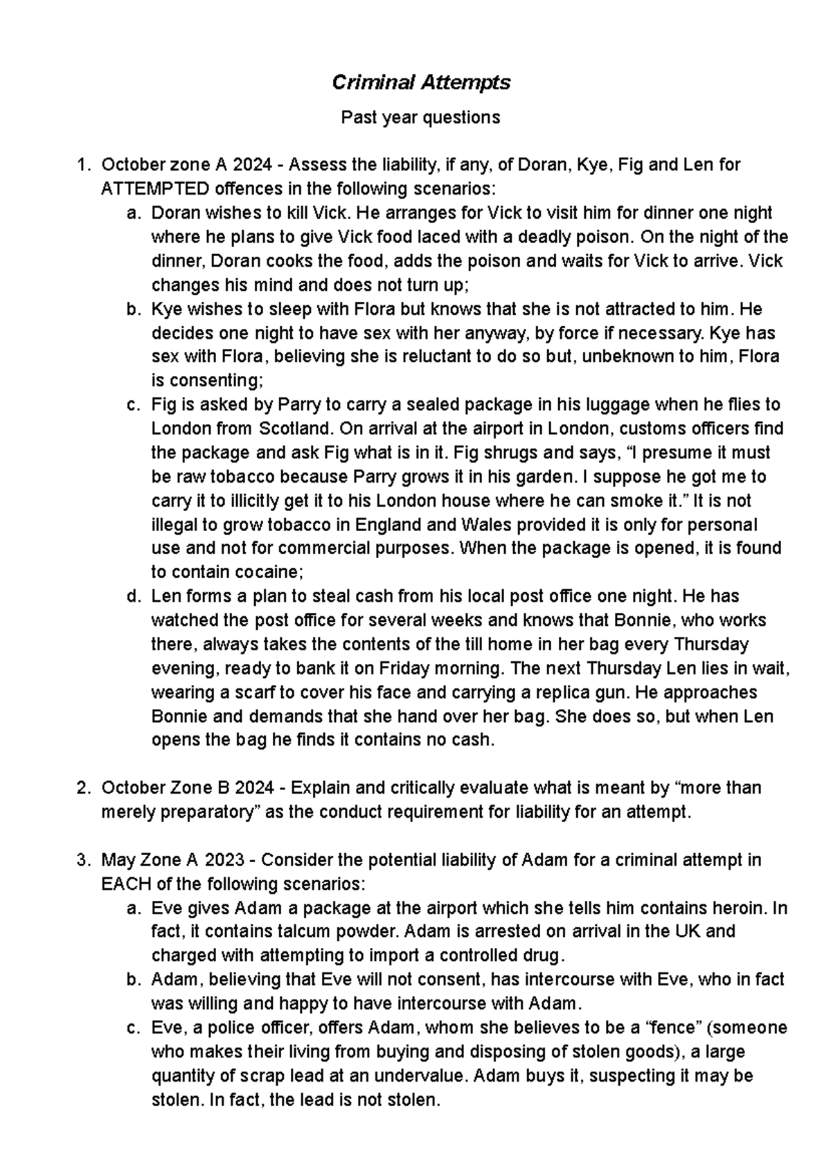 Criminal Attempts: Past Year Questions & Analysis for LAW101 - Studocu