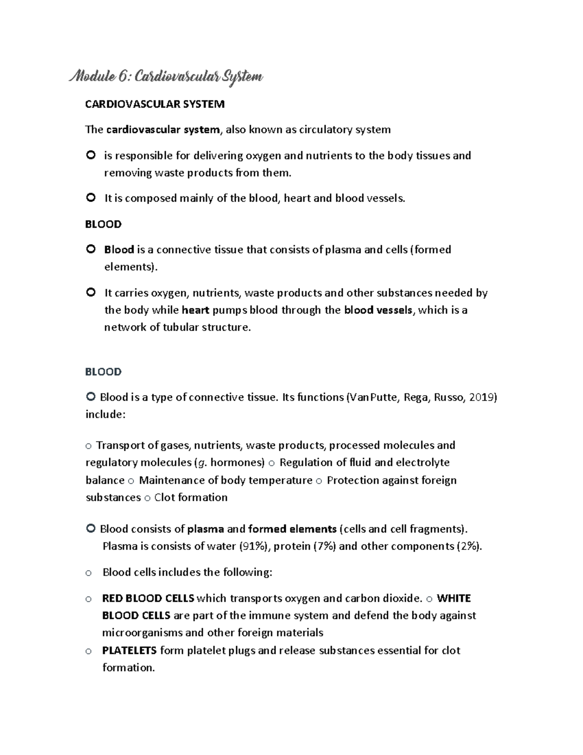 Anaphysio Notes 5 - CARDIOVASCULAR SYSTEM The cardiovascular system ...