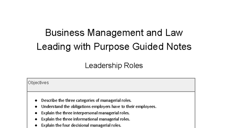 BUS 101: Leadership Roles & Managerial Functions Guided Notes - Studocu