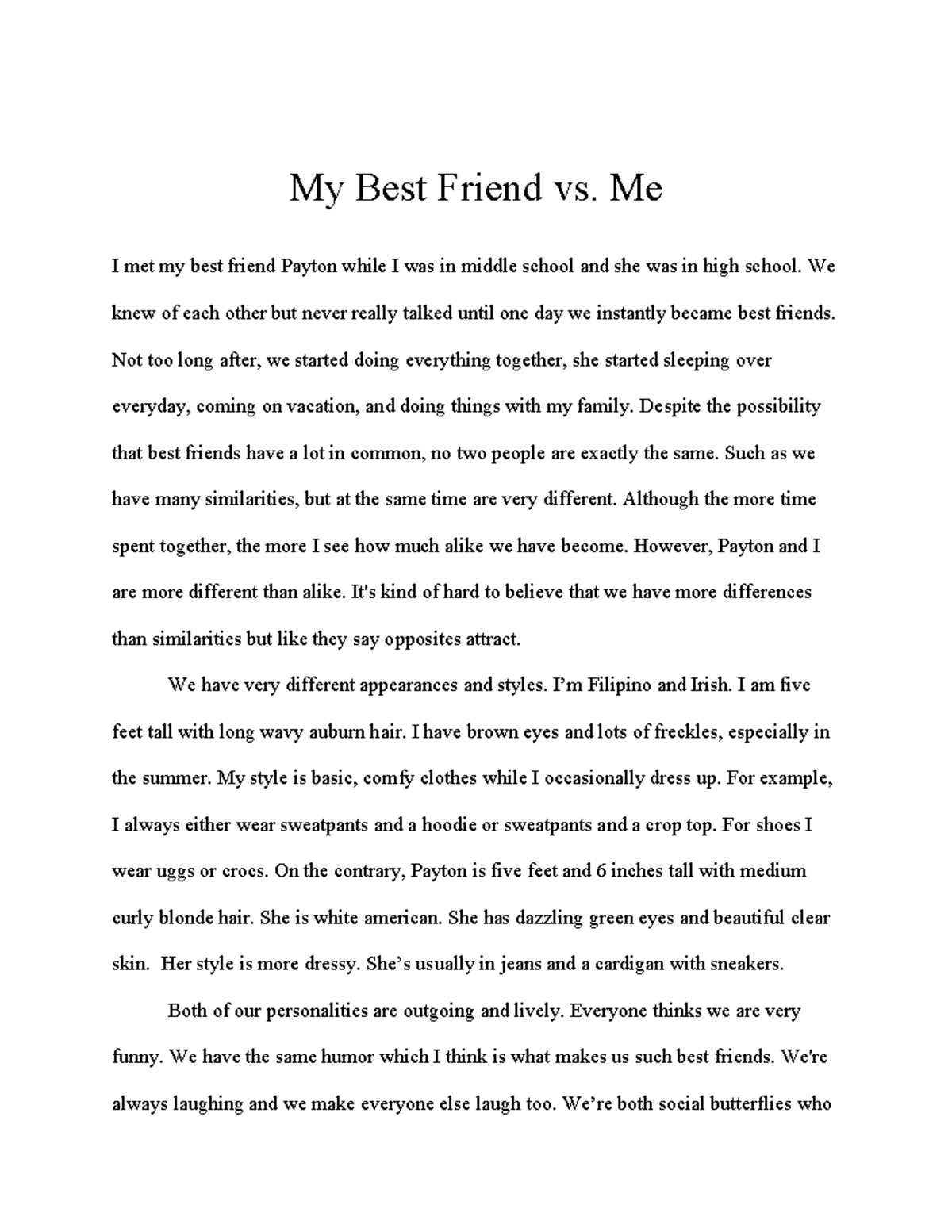 ENGL 101 Compare & Contrast Essay: My Best Friend vs. Me - Studocu