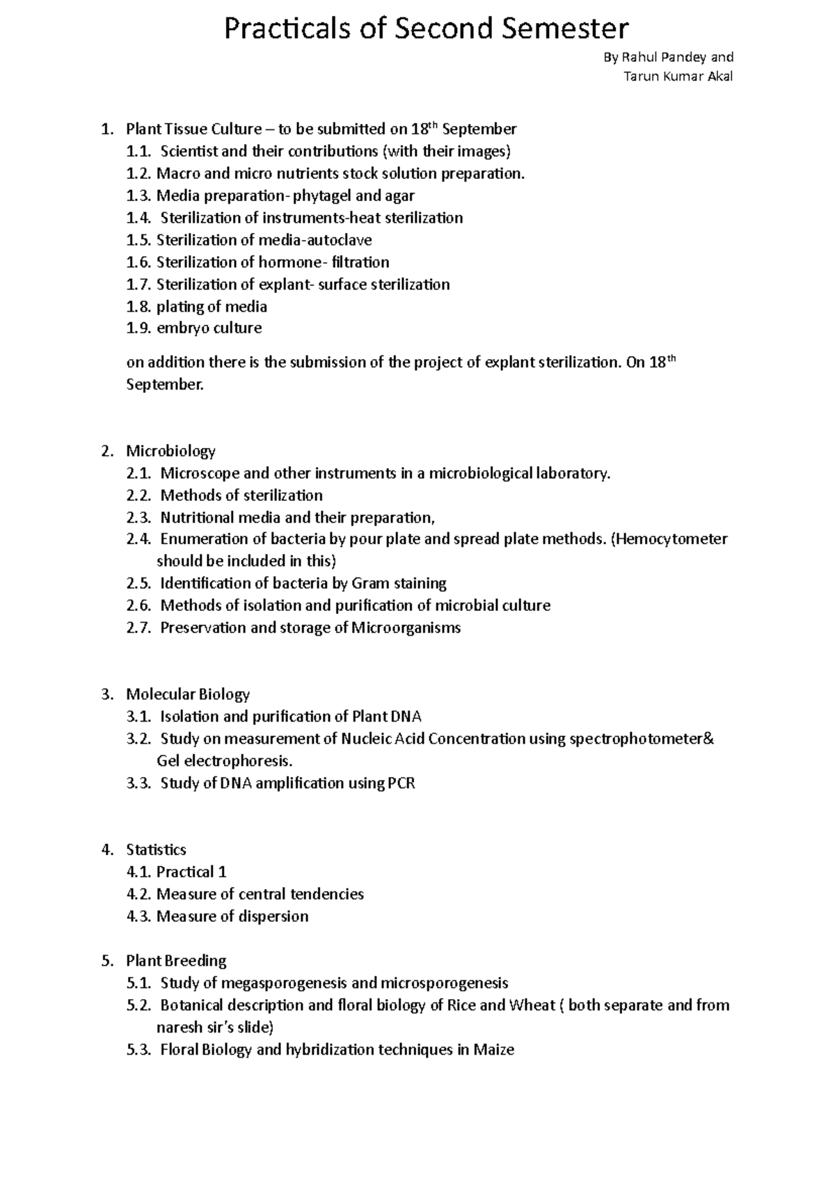 Practical Second Sem - Plant Tissue Culture & Microbiology - Studocu