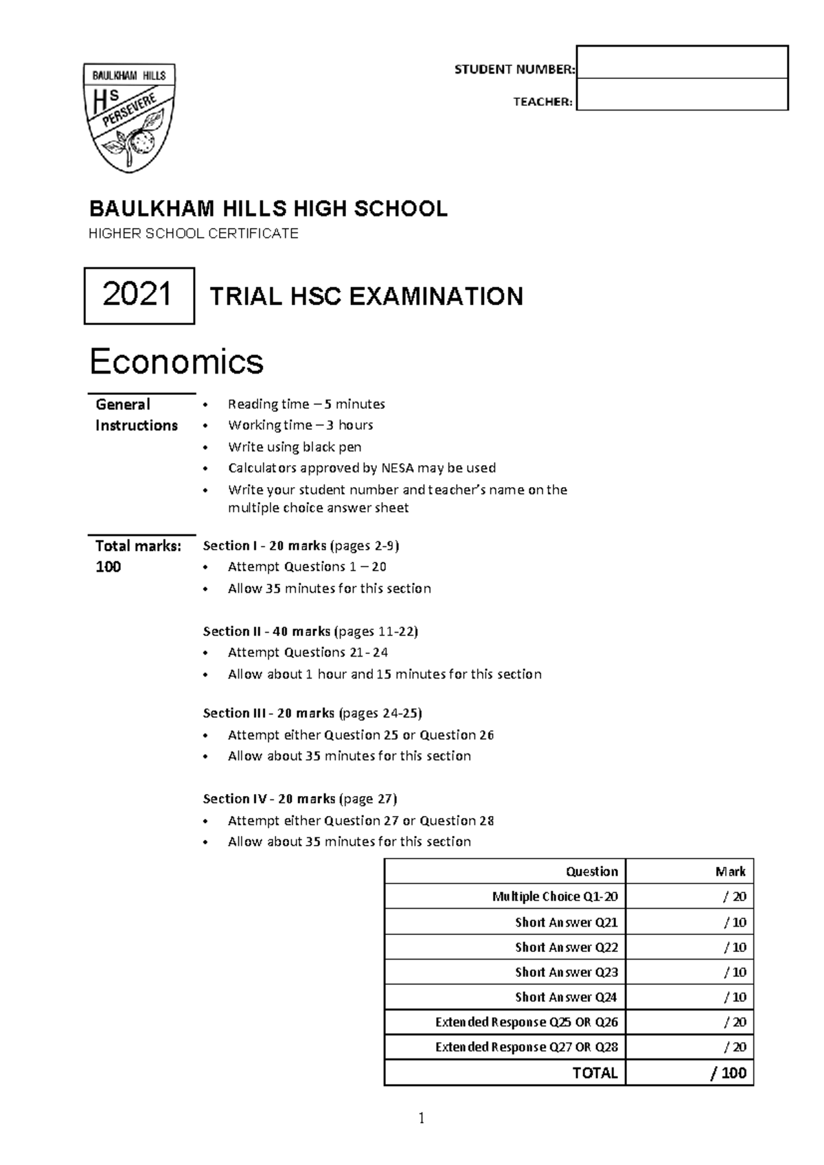 2021 HSC Economics Trial Exam - Baulkham Hills High School - Studocu