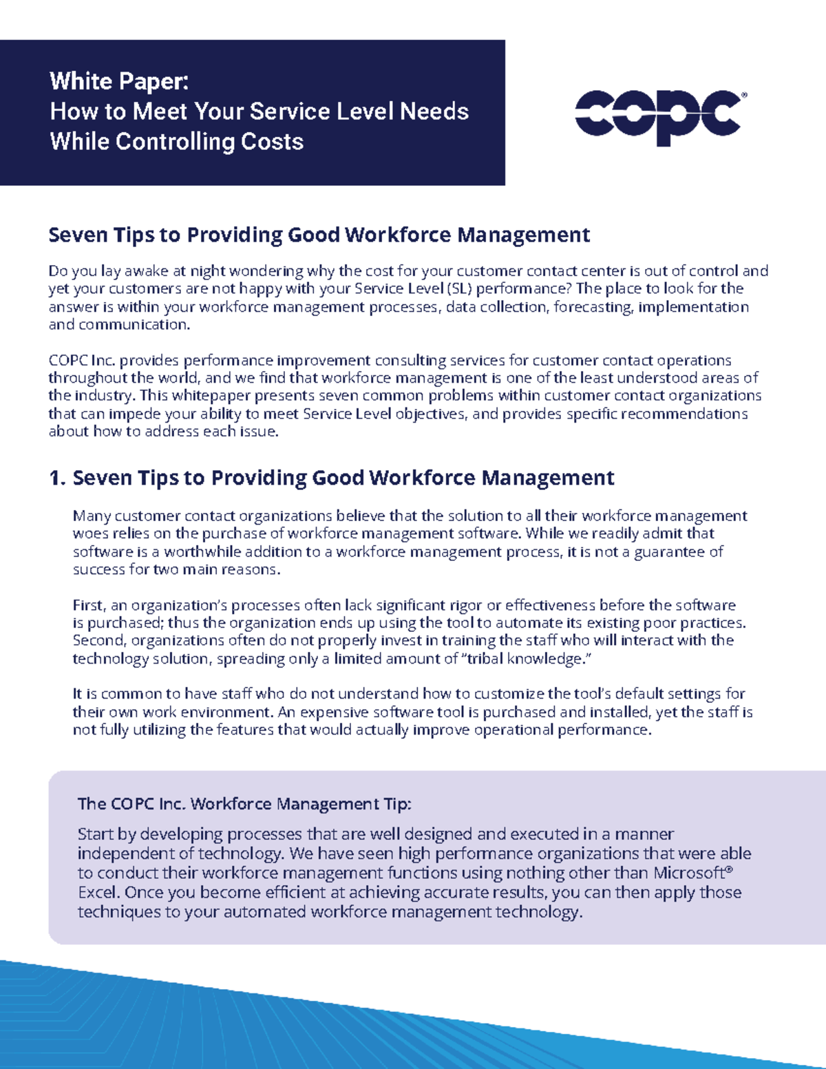 COPC White Paper: Strategies for Achieving SL While Managing Costs ...