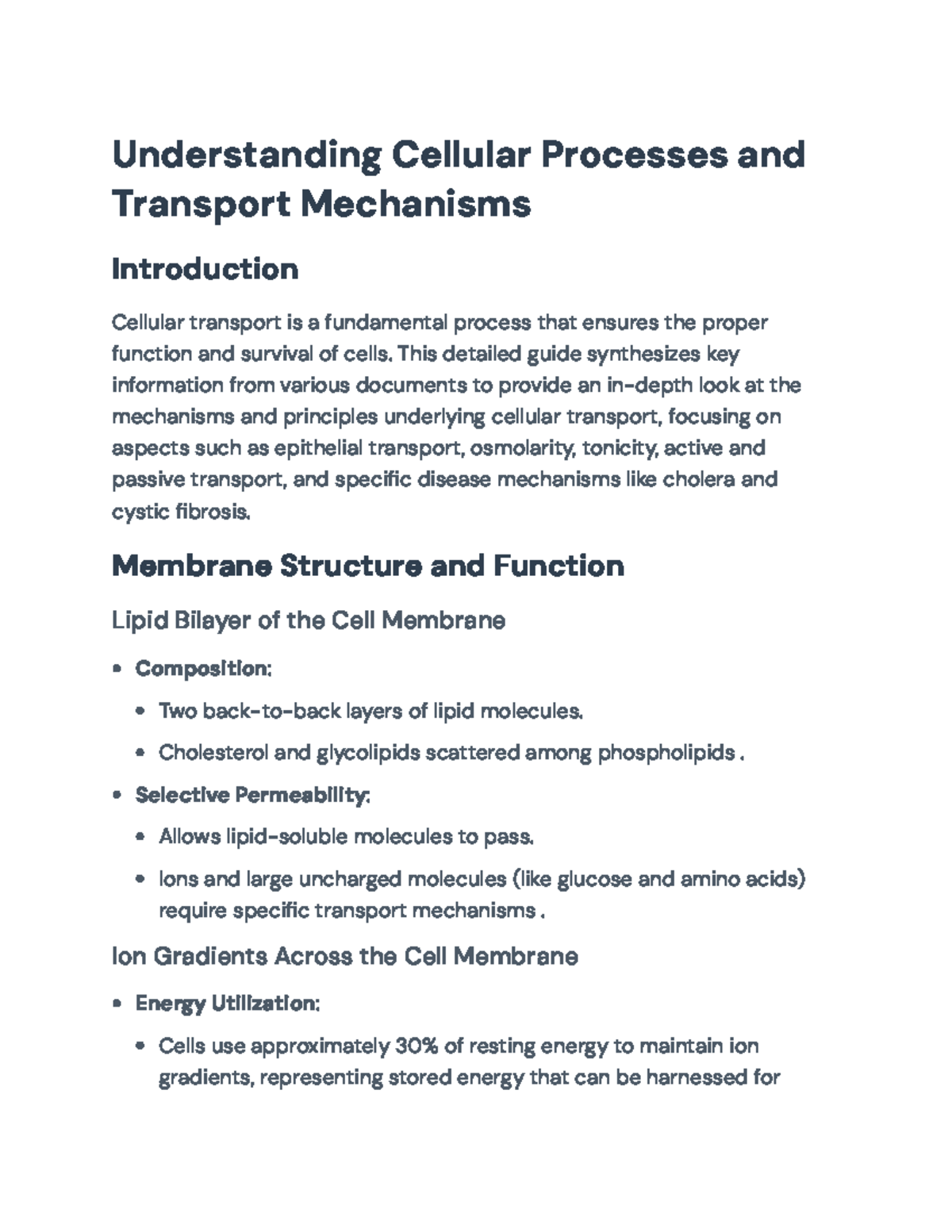 Cell Biology (BIO 303): Cellular Transport Mechanisms and Diseases ...