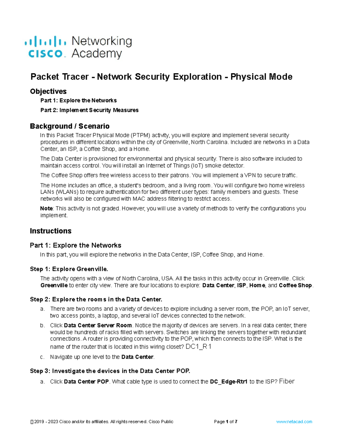 Packet Tracer Exercise: Network Security Exploration in PTPM - Studocu