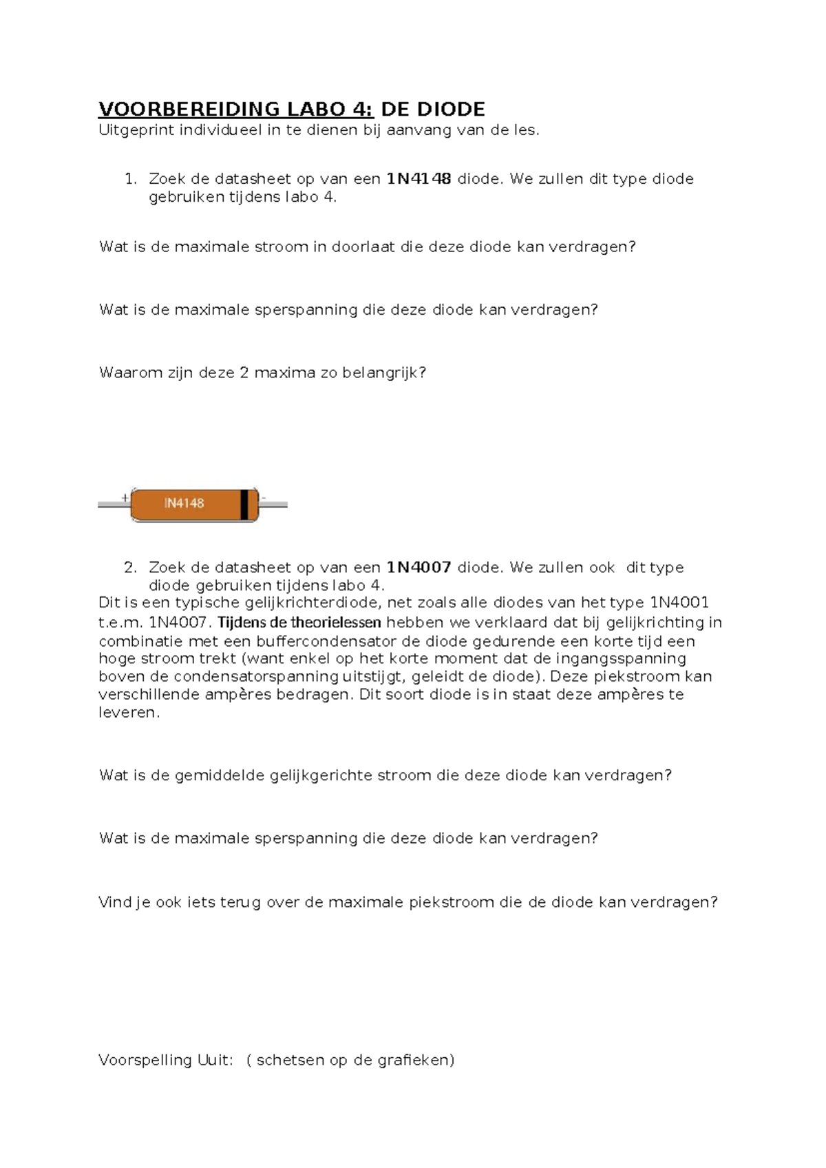 Voorbereiding Labo 4: Diodes 1N4148 en 1N4007 - Datasheet Analyse - Studocu