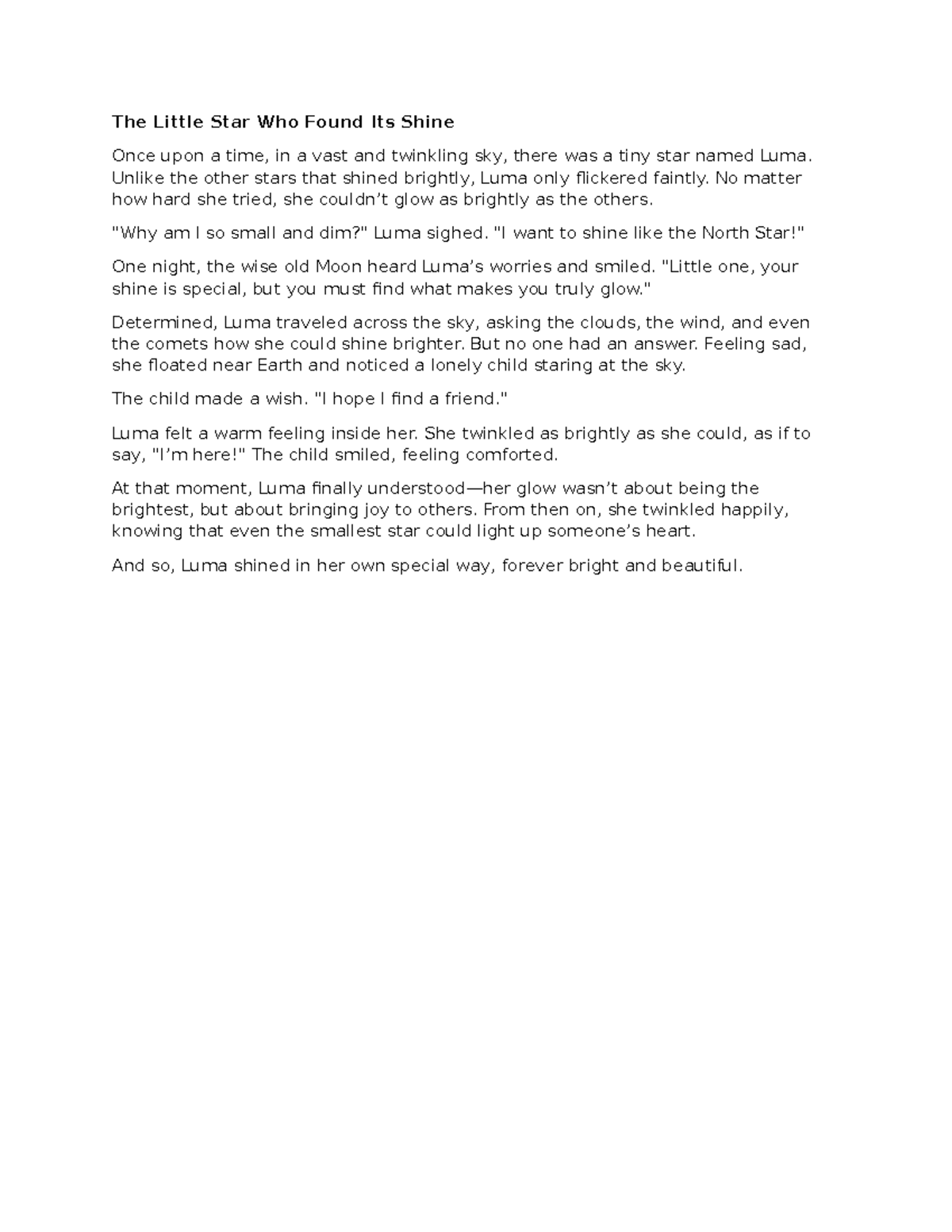 Luma story - desc v f - The Little Star Who Found Its Shine Once upon a ...