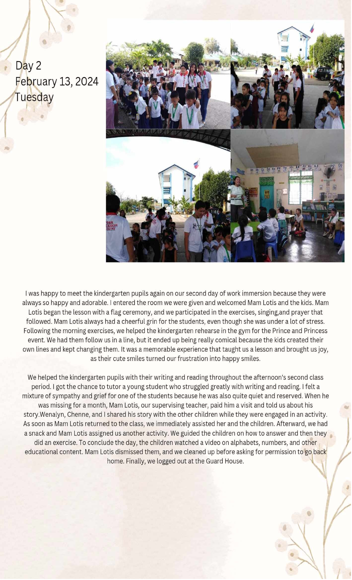 Work Immersion Reflections: Days 2 to 10 at Catarman Integrated School ...