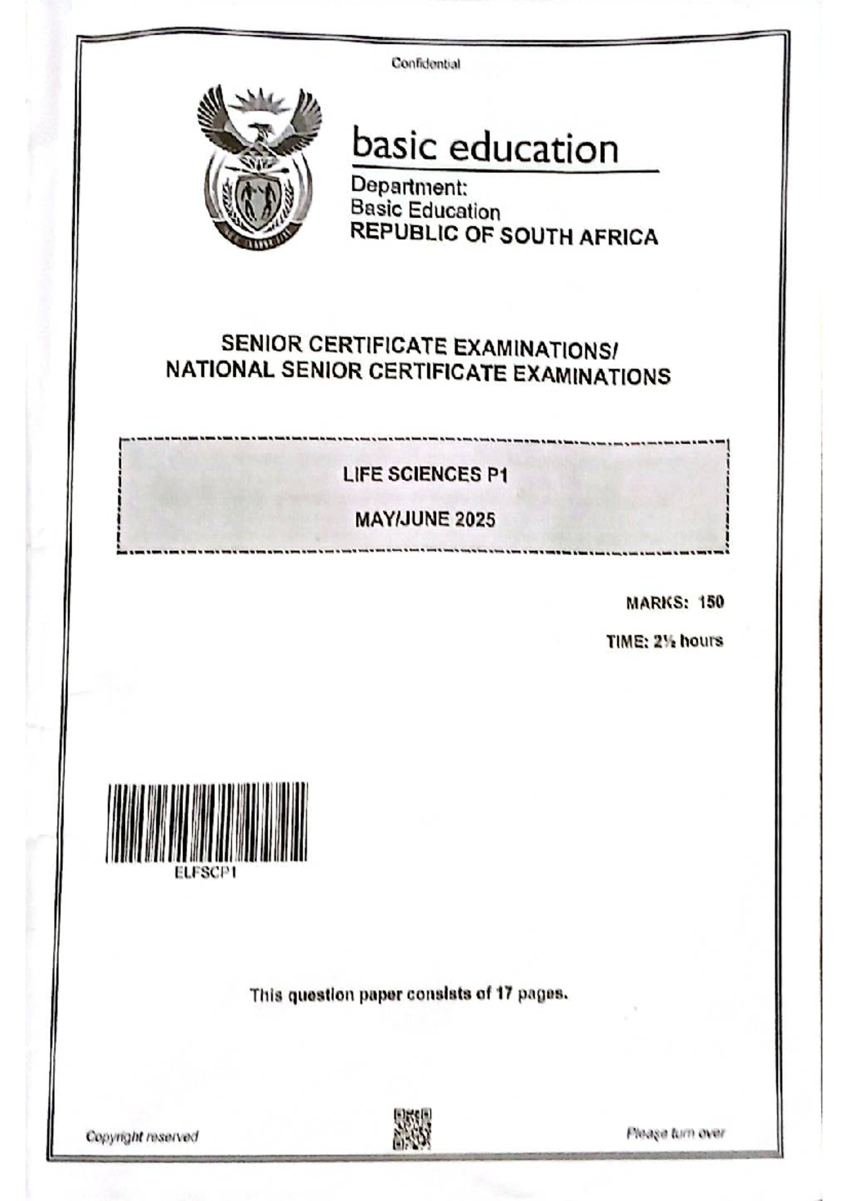 Life Sciences P1 Exam Paper 2025 - Senior Certificate (ELFSCP1) - Studocu