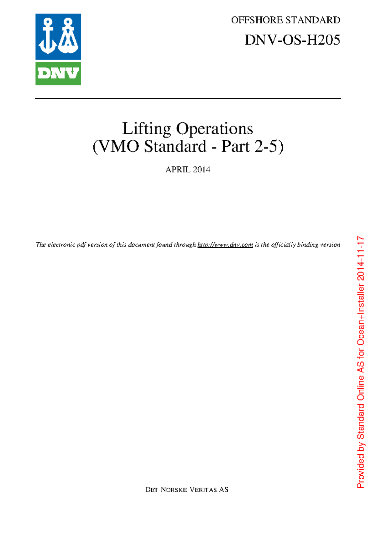 DNV-OS-H205 Offshore Standard: Lifting Operations Guidelines - Studocu