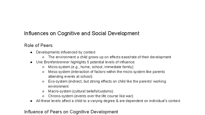 Developmental Psychology Notes: Influences on Cognitive & Social Growth ...