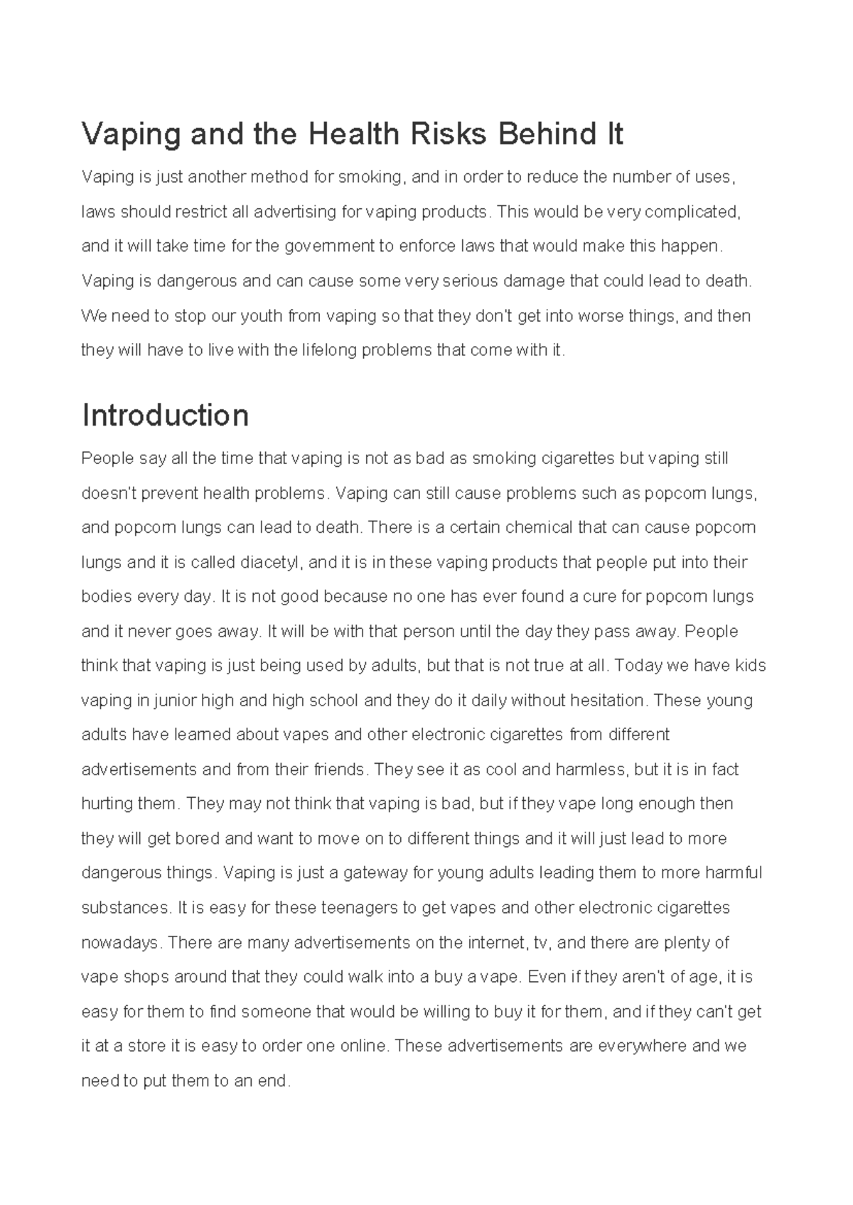Critical Health Risks of Vaping: A Review of Impact and Regulation ...