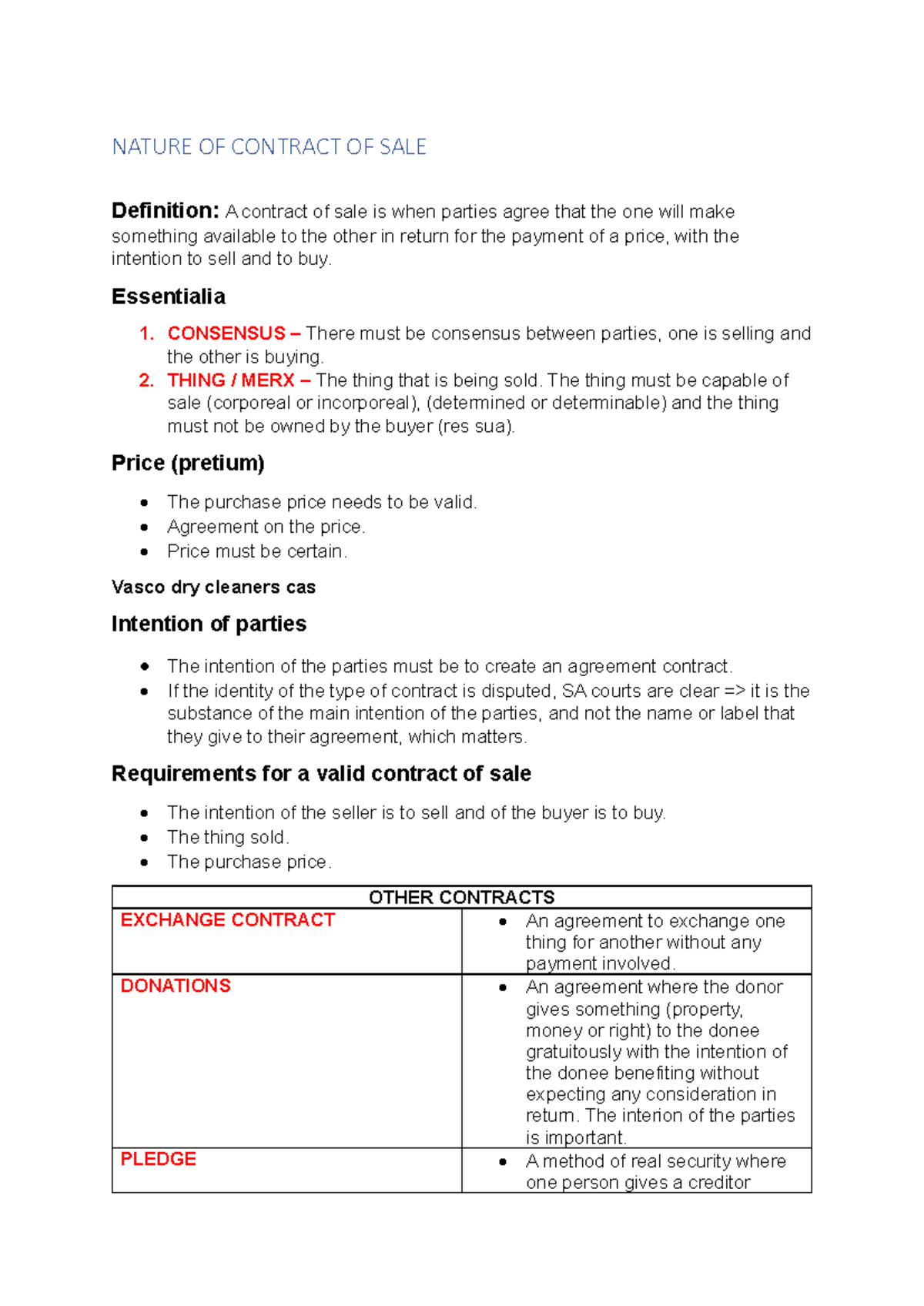 Law of Sale Notes (2023) - Summary of Key Concepts & Legal Principles ...