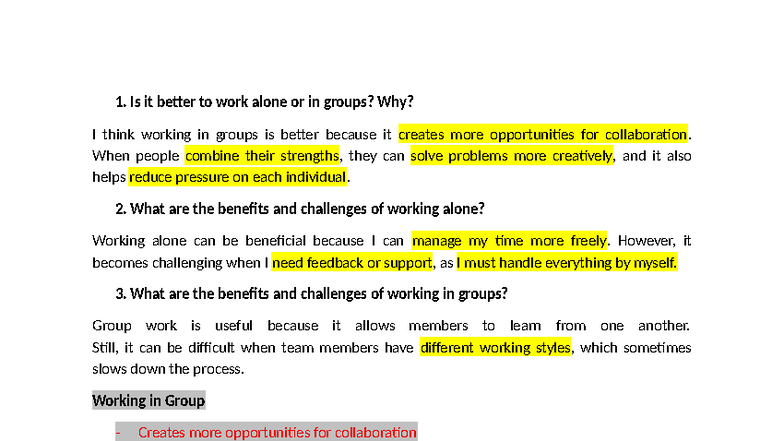 Speaking Skills: Group vs. Individual Work - DRFF - Studocu
