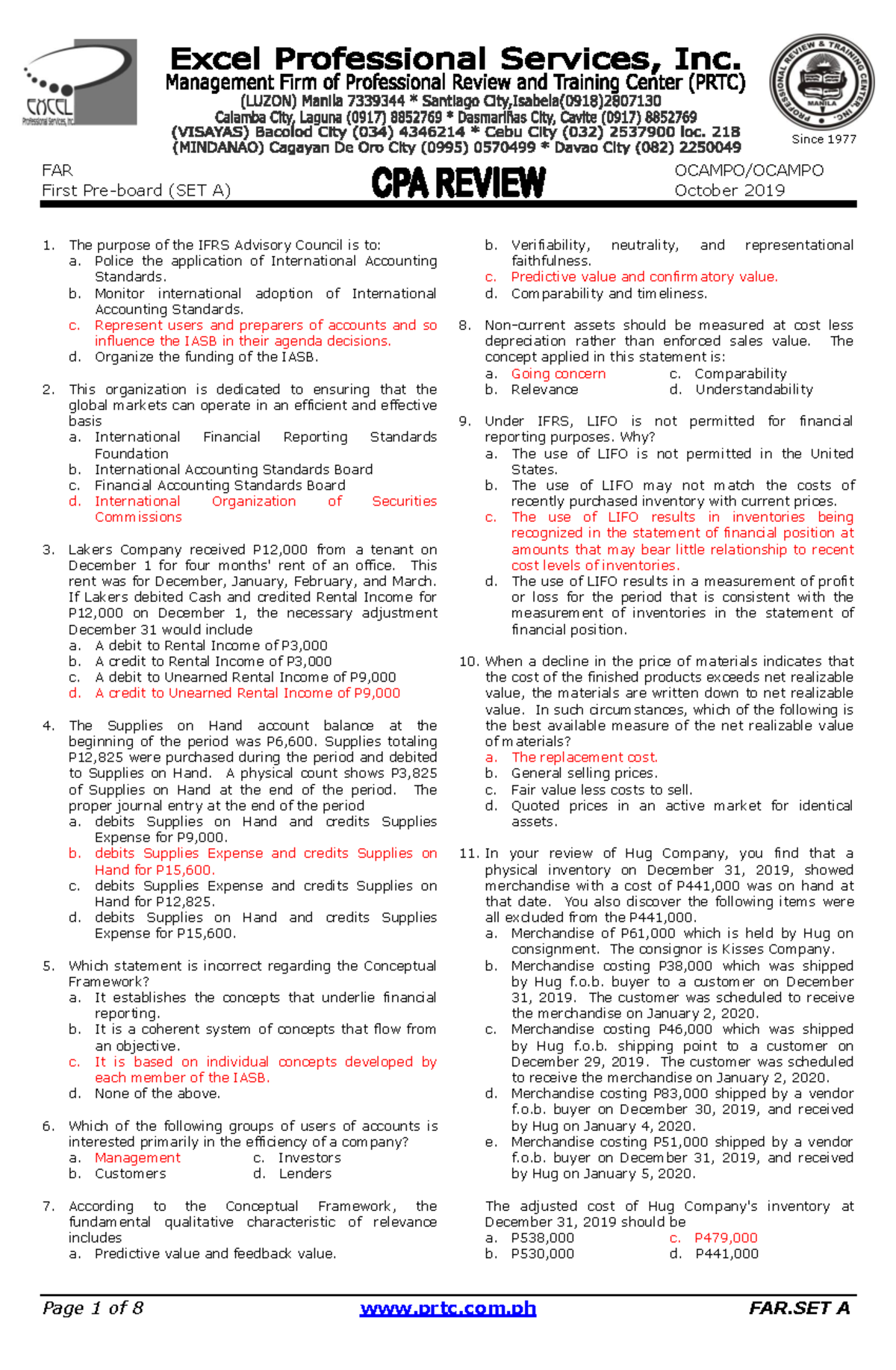 Pdfcoffee - far-first-set practice materials - FAR OCAMPO/OCAMPO First Pre-board (SET A) October ...