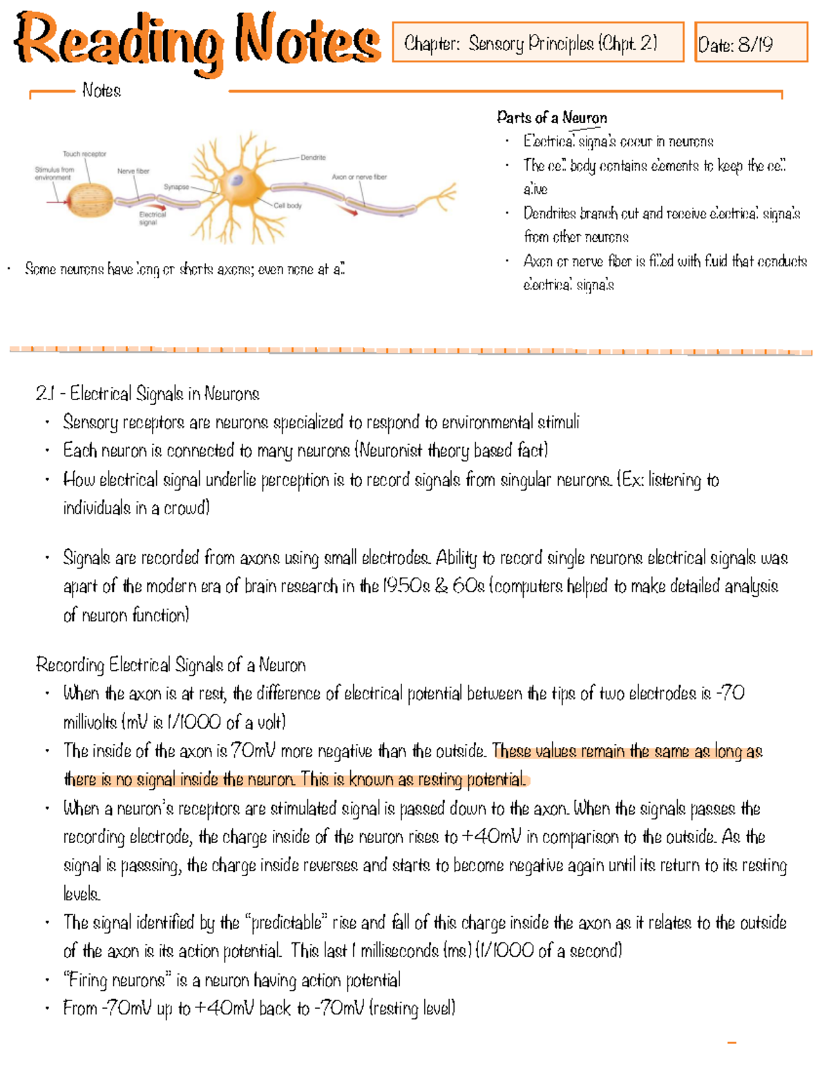 Neuroscience Lecture Notes: Understanding Neural Mechanisms ...