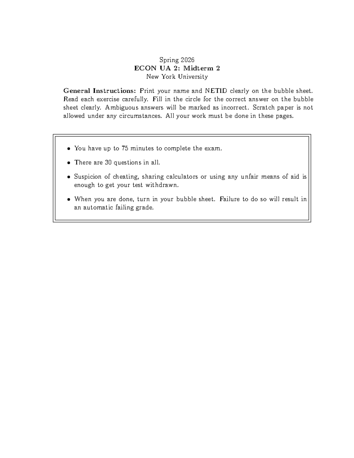 ECON UA 2: Midterm 2 Exam Instructions - Spring 2026 - Studocu