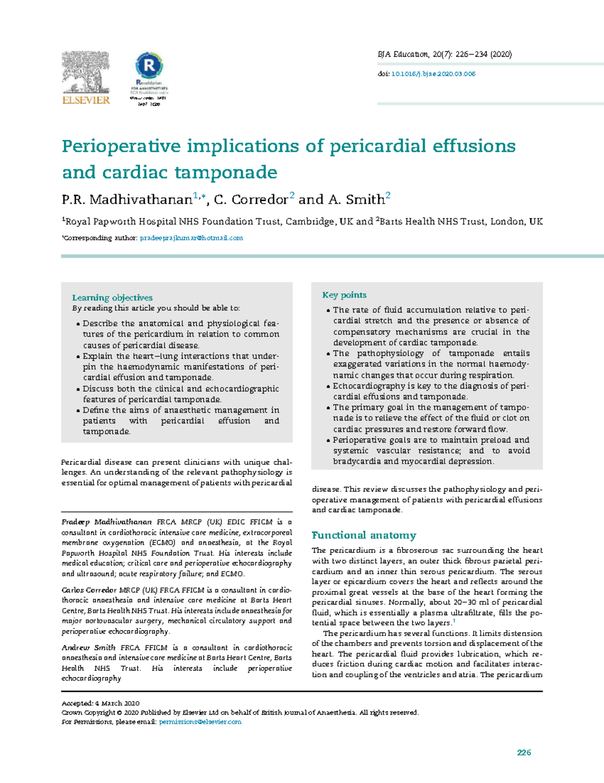 BJA Education 20(7): Pericardial Effusion & Cardiac Tamponade Lecture ...