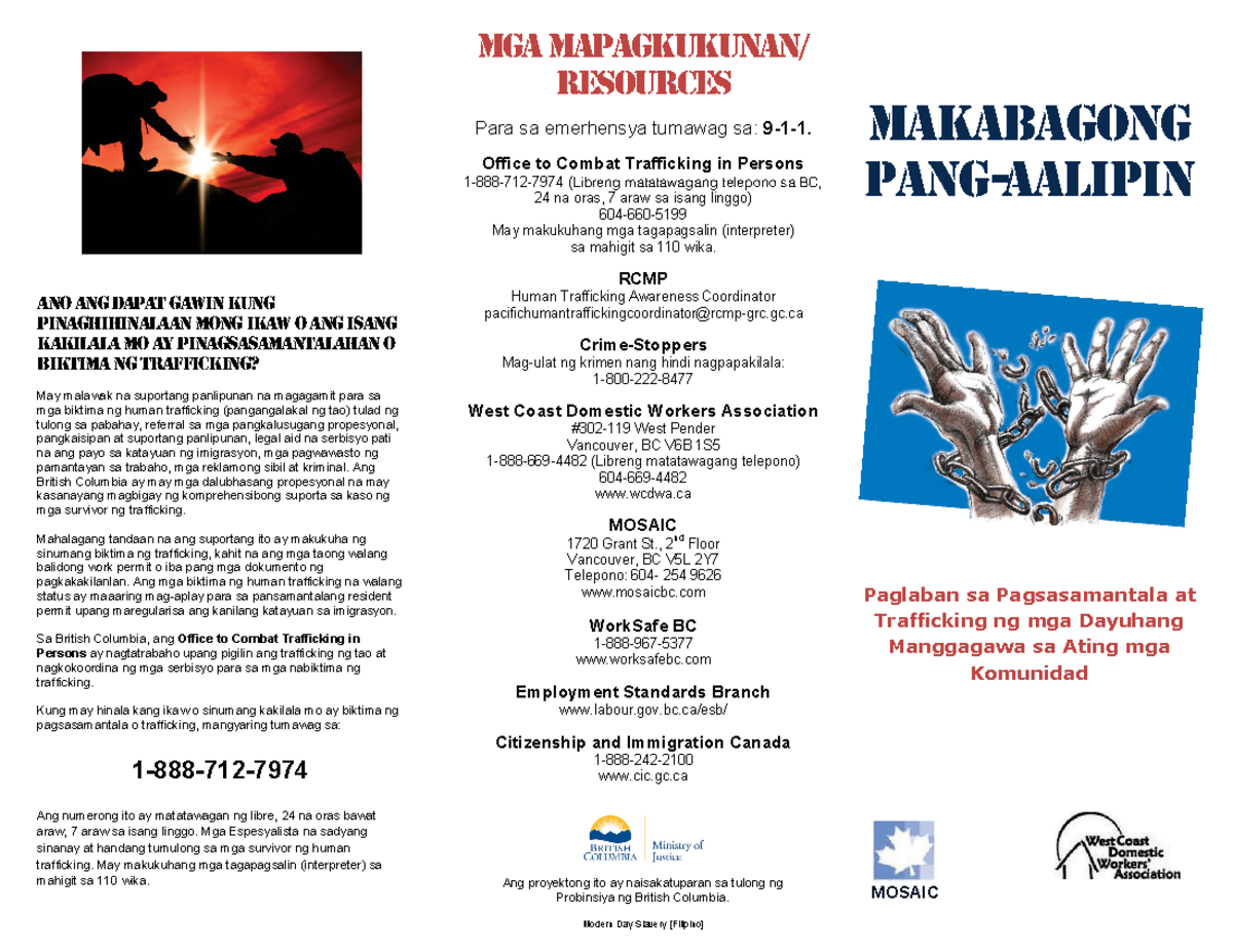 Human trafficking brochure filipino - Makabagong Pang-aalipin Paglaban ...
