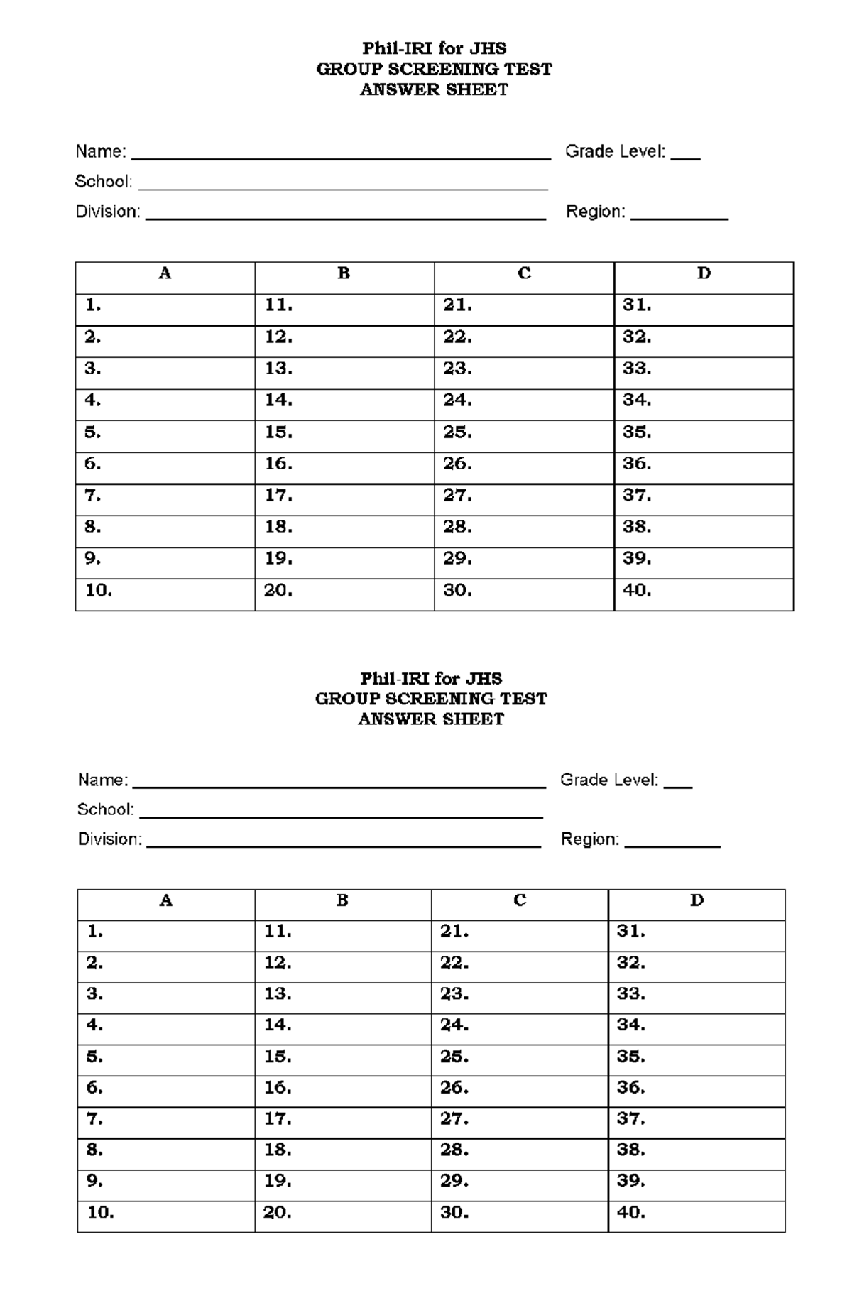 GST Answer Sheet JHS - n/a - Technical Vocaional and Livelihood Education - for JHS GROUP ...