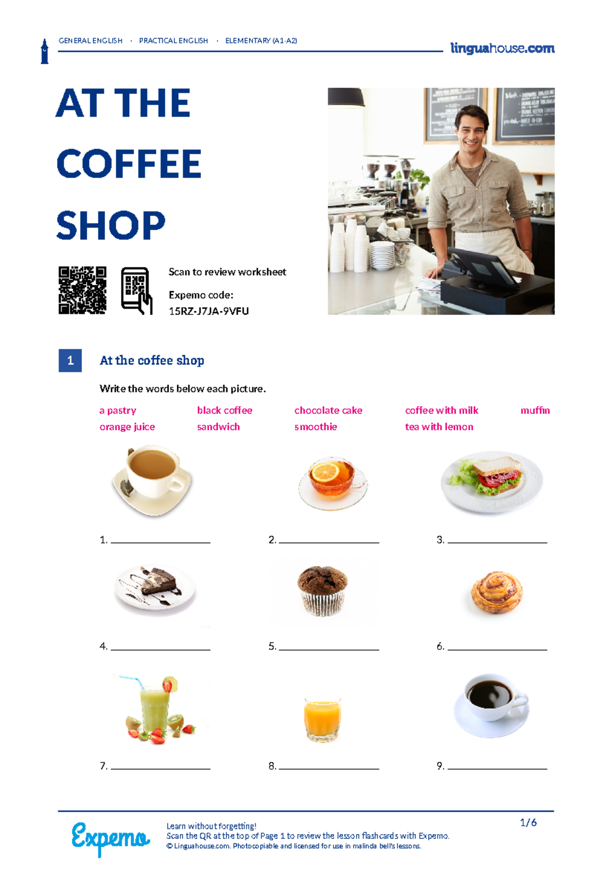 Elementary English A1-A2: At the Coffee Shop Worksheet - Studocu