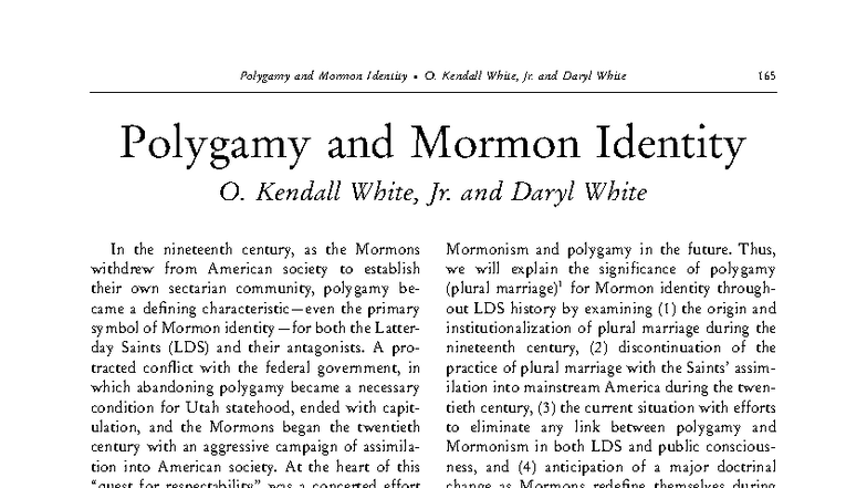 Polygamy and Mormon Identity: Historical Perspectives and Modern ...