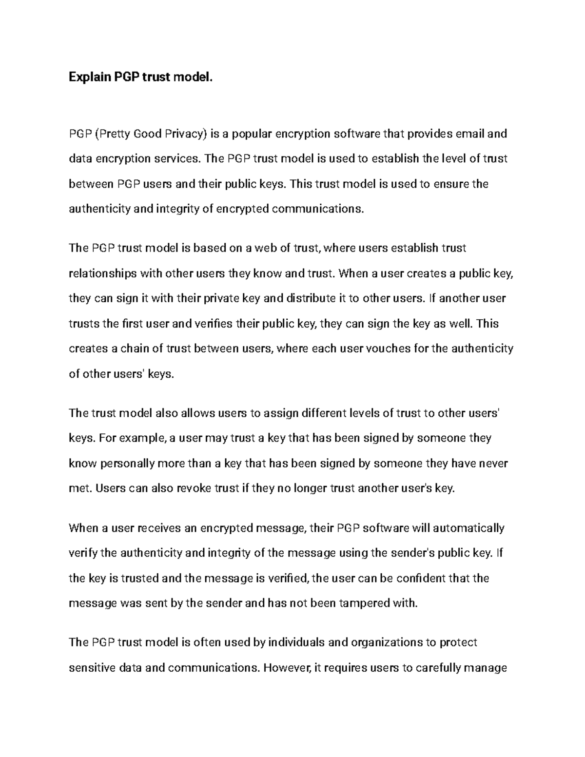 Understanding the PGP Trust Model: A Comprehensive Overview - Studocu