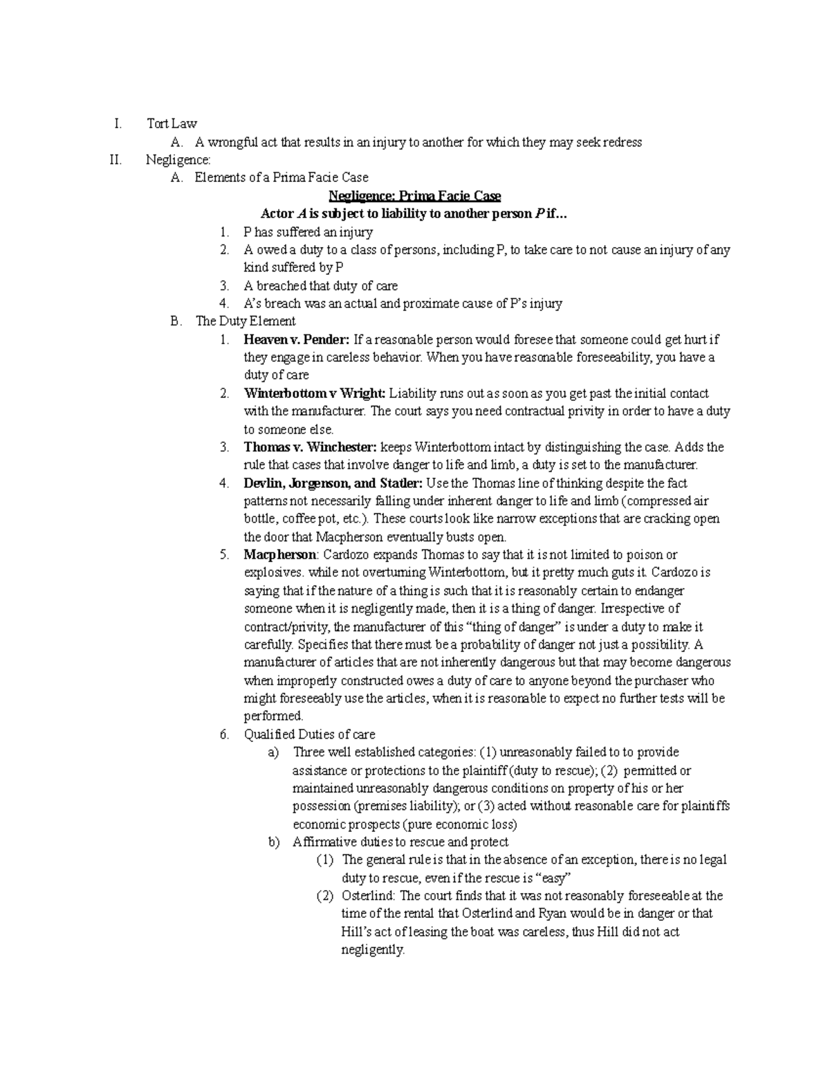 Torts Law Outline 2023: Key Principles of Negligence and Liability ...